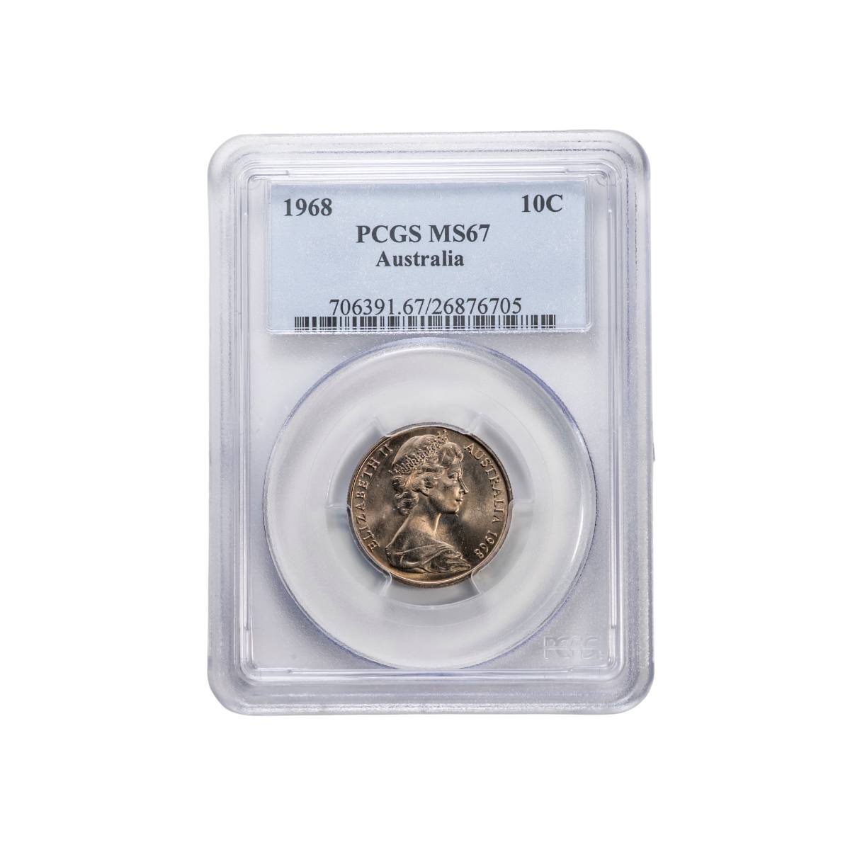 Australia 1968 10c Cupro-Nickel Coin PCGS MS67 (Gem Uncirculated) – Downies Collectables