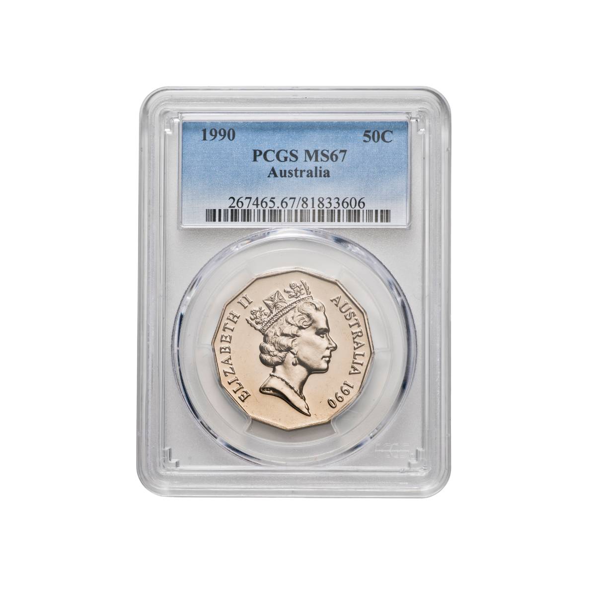 Australia 1990 50c Coat of Arms Cupro-Nickel Coin PCGS MS67 (Gem Uncir – Downies Collectables