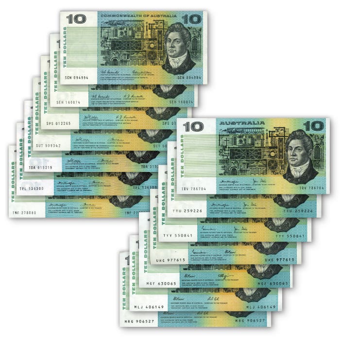 1966-91 $10 Complete 14-Banknote Collection Uncirculated – Downies Collectables
