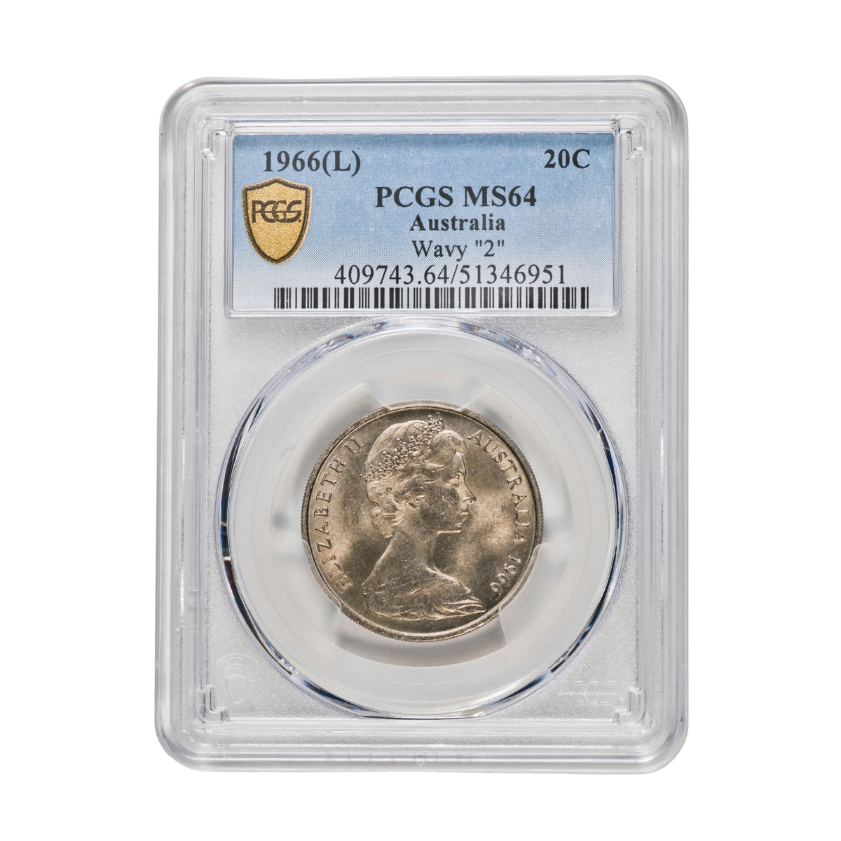Australia 1966 20c Wavy '2' Coin PCGS MS64 (Choice Uncirculated ...