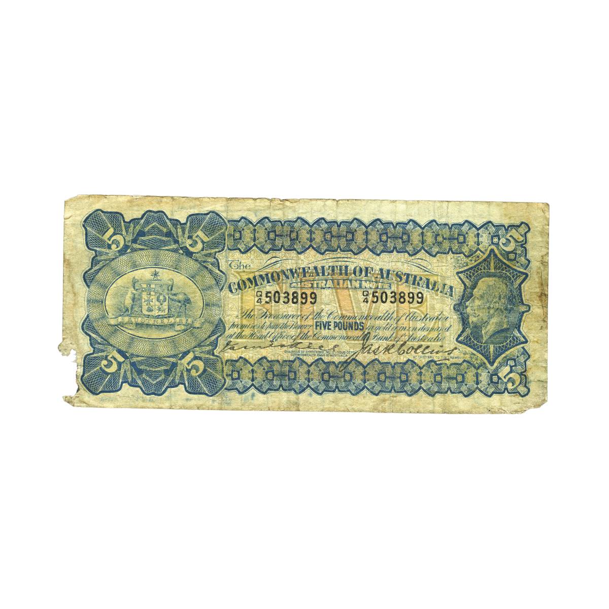 Australia George V 1924 £5 R38a Kell/Collins Fair-Fine with faults Ban ...