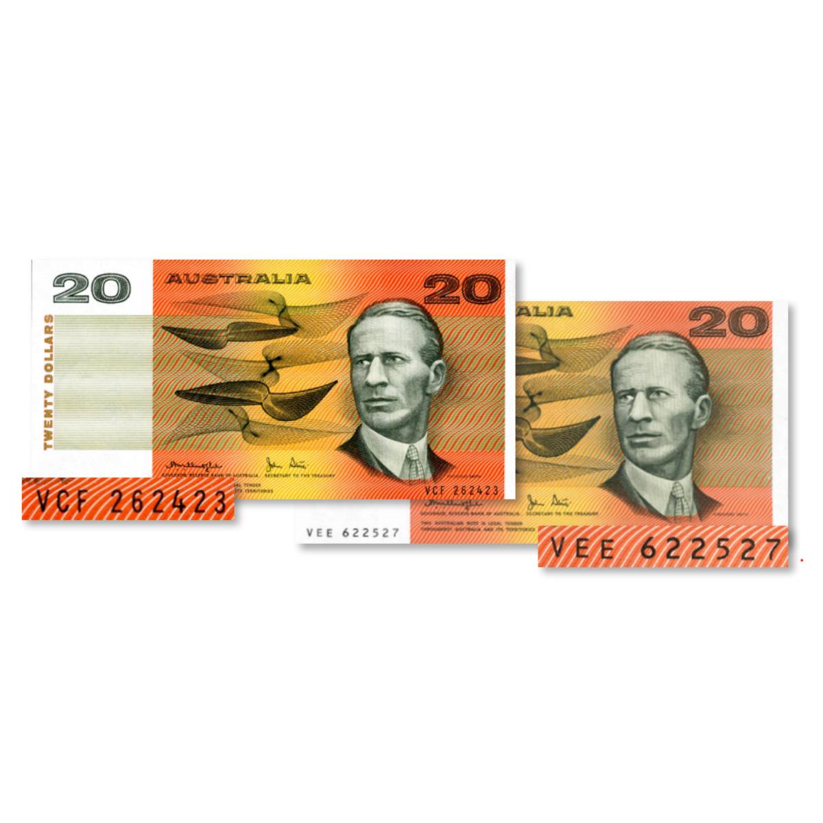 1979 $20 R407a & R407b Knight/Stone Gothic & OCR-B serial pair Uncircu ...