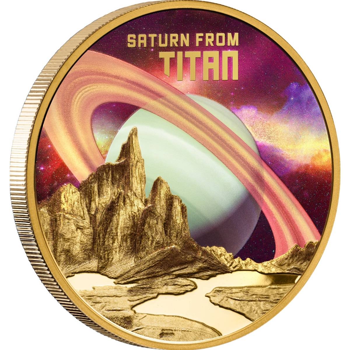 Saturn from Titan 2025 $100 1oz Gold Proof Coin – Downies Collectables