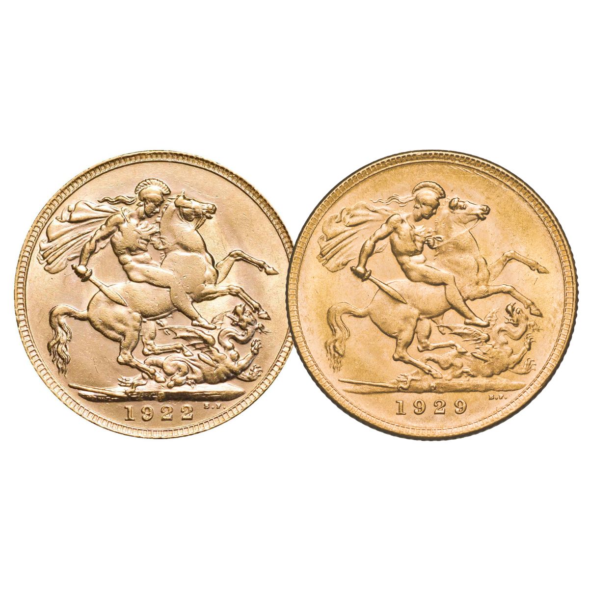 1911-1931 George V Gold Sovereign Small & Large Head Type 2-Coin Set E ...