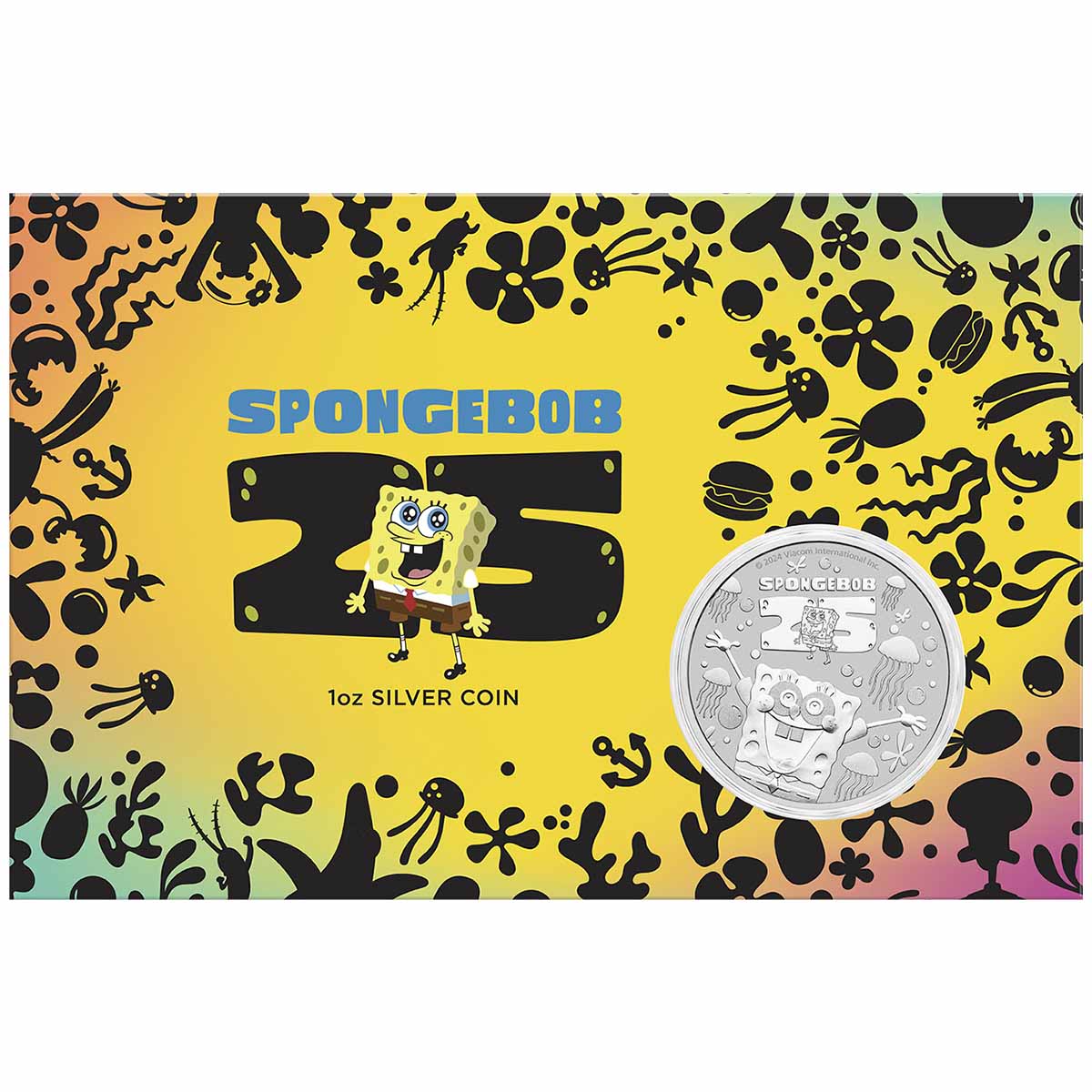 Spongebob Squarepants 25th Anniversary 2024 $1 1oz Silver Coin in Card ...