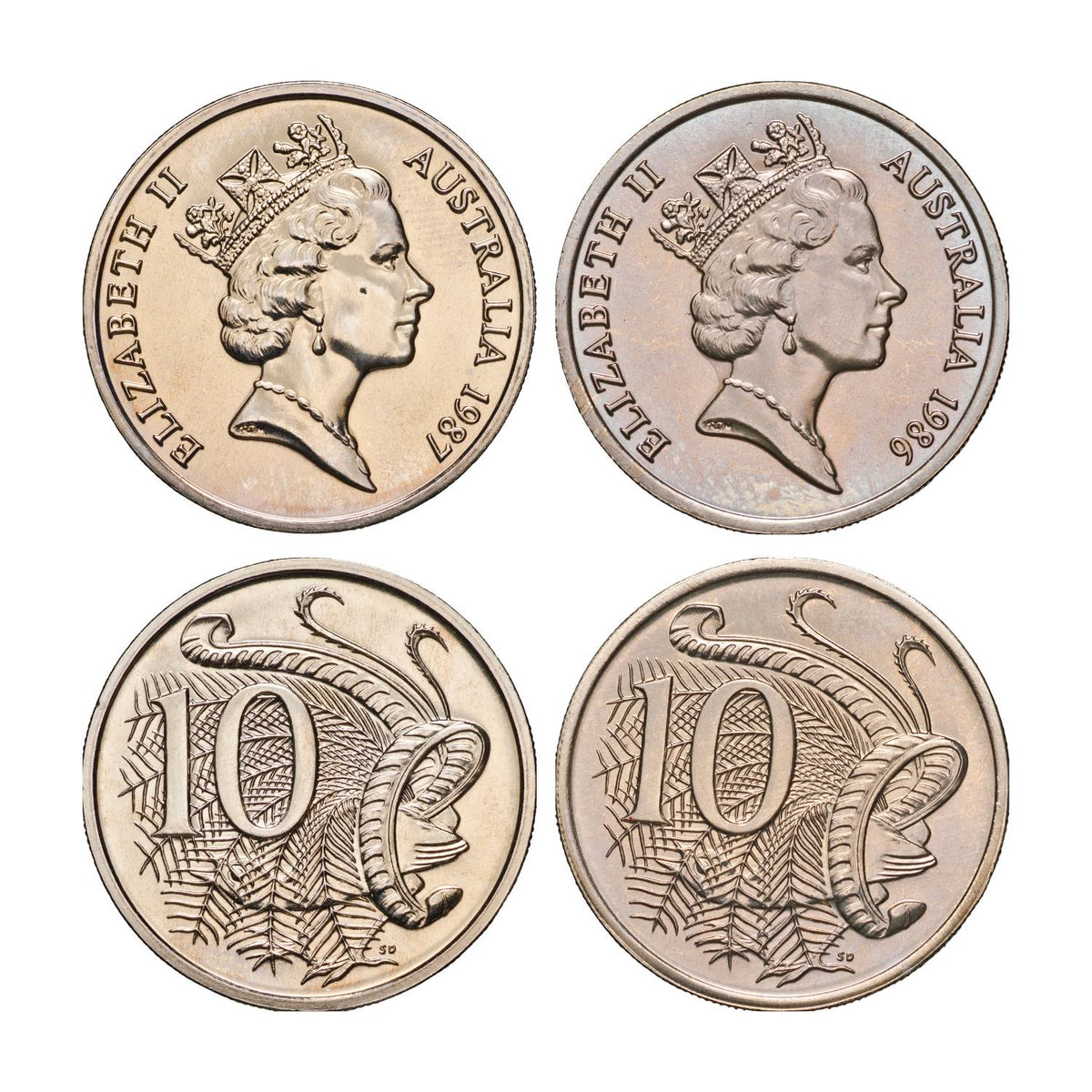 Australia 1986 & 1987 10c Brilliant Uncirculated Coin Pair – Downies ...