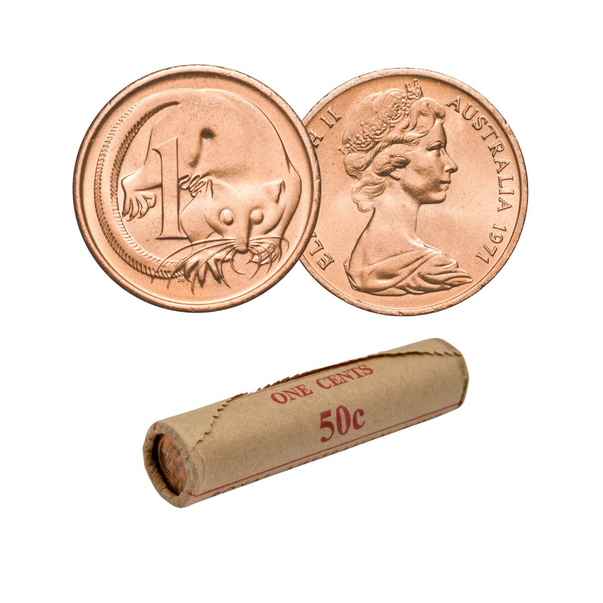Australia 1971 1c Uncirculated 50-Coin RAM Roll – Downies Collectables