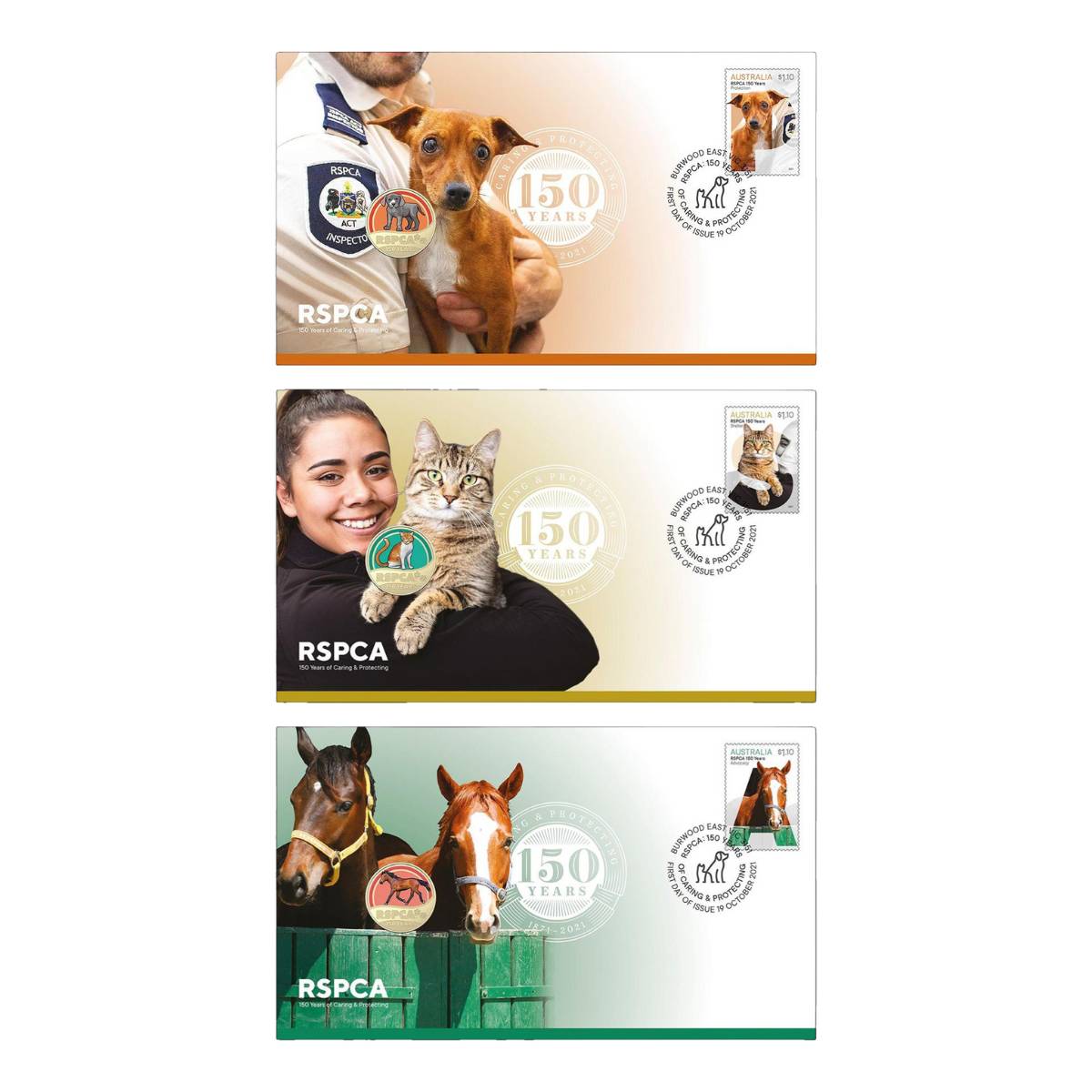 Australia RSPCA 150th Anniversary 2021 $1 Stamp & Coin Cover Trio ...