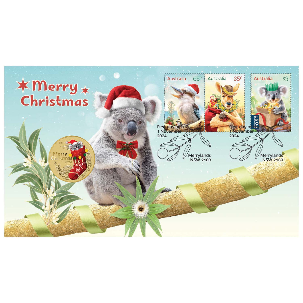 Australia Merry Christmas 2024 $1 Stamp and Coin Cover | Perth Mint ...