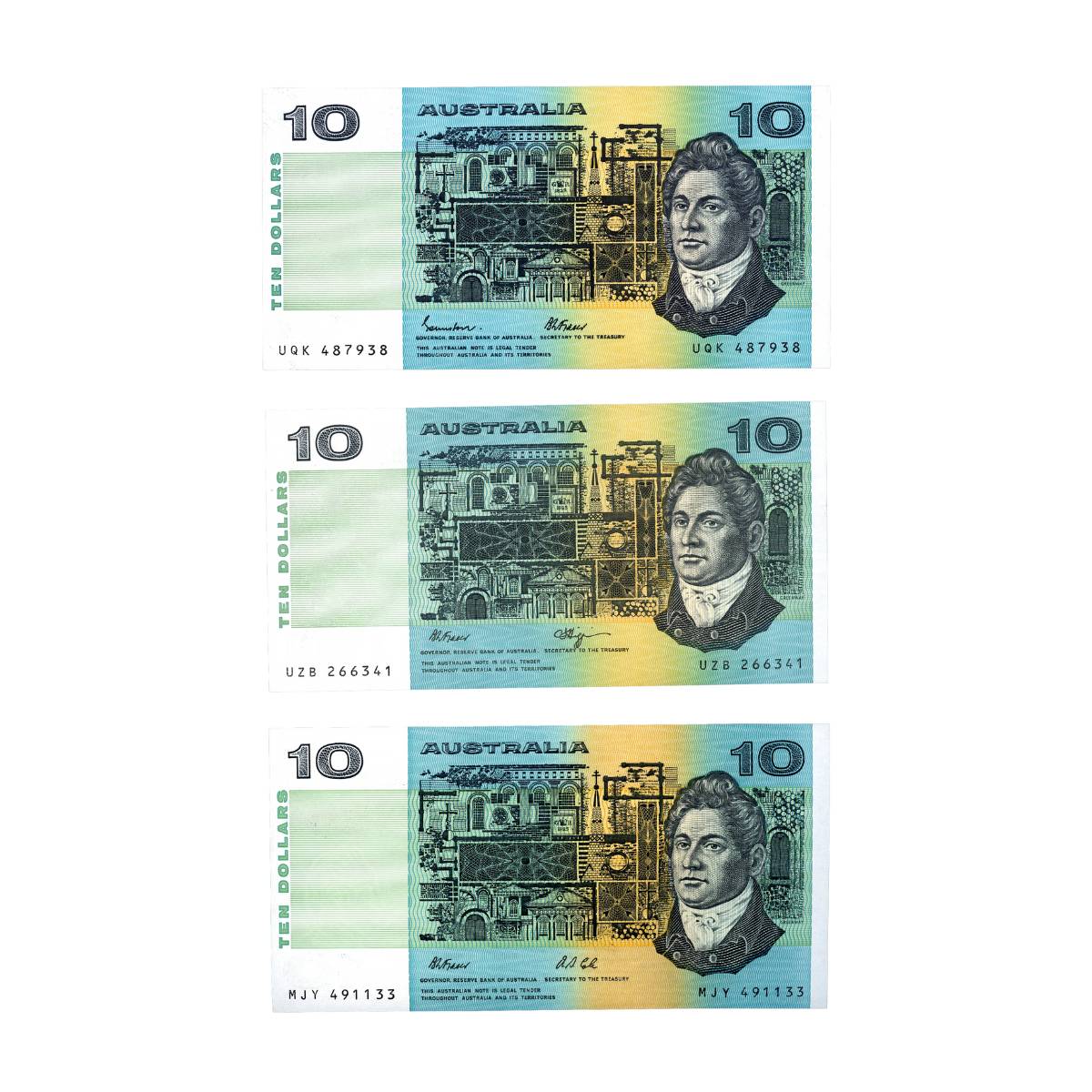 Australia 1985-91 Last Three Paper $10 Uncirculated Banknote Set ...