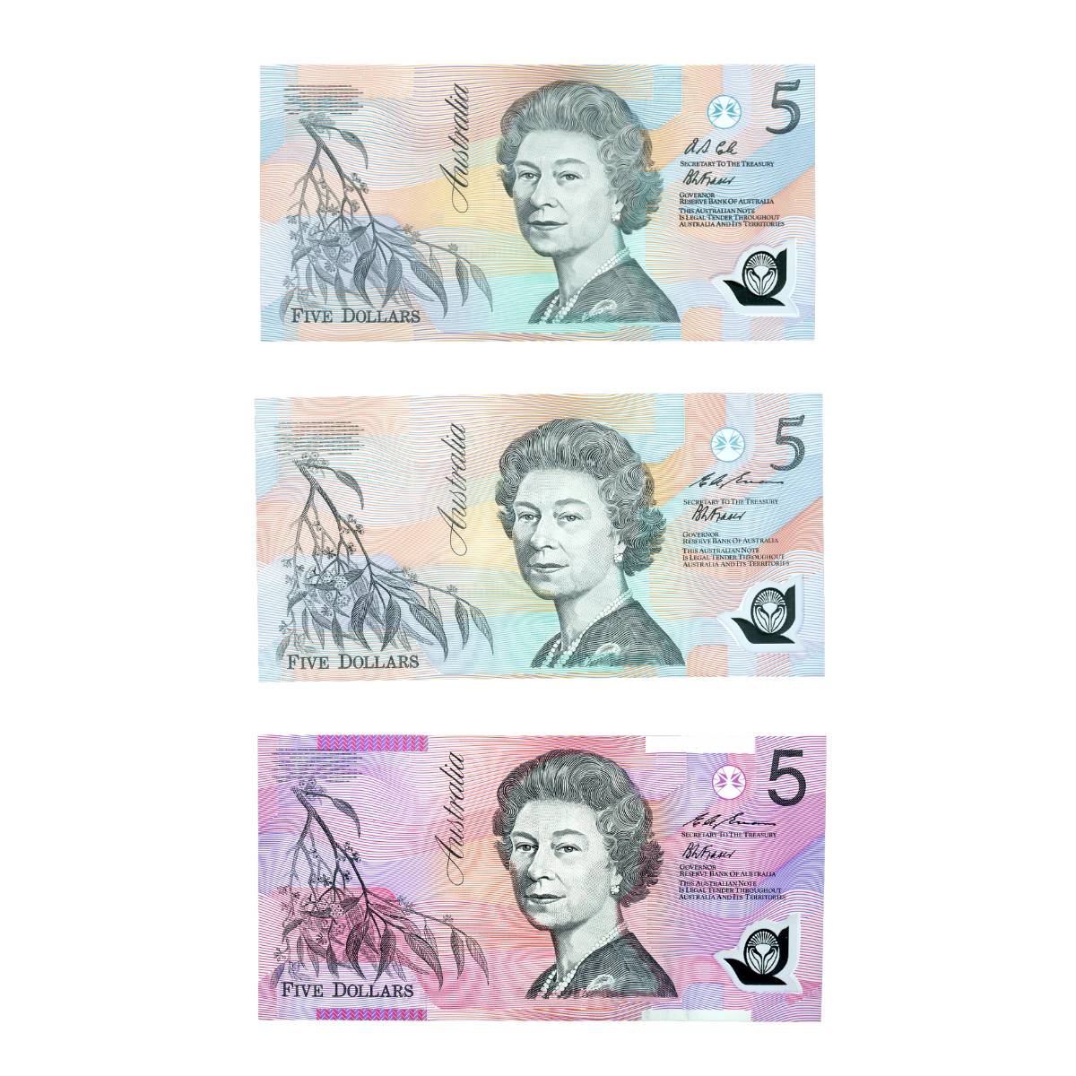 Australia 1992-95 First Three $5 Polymer Uncirculated Banknote Set ...