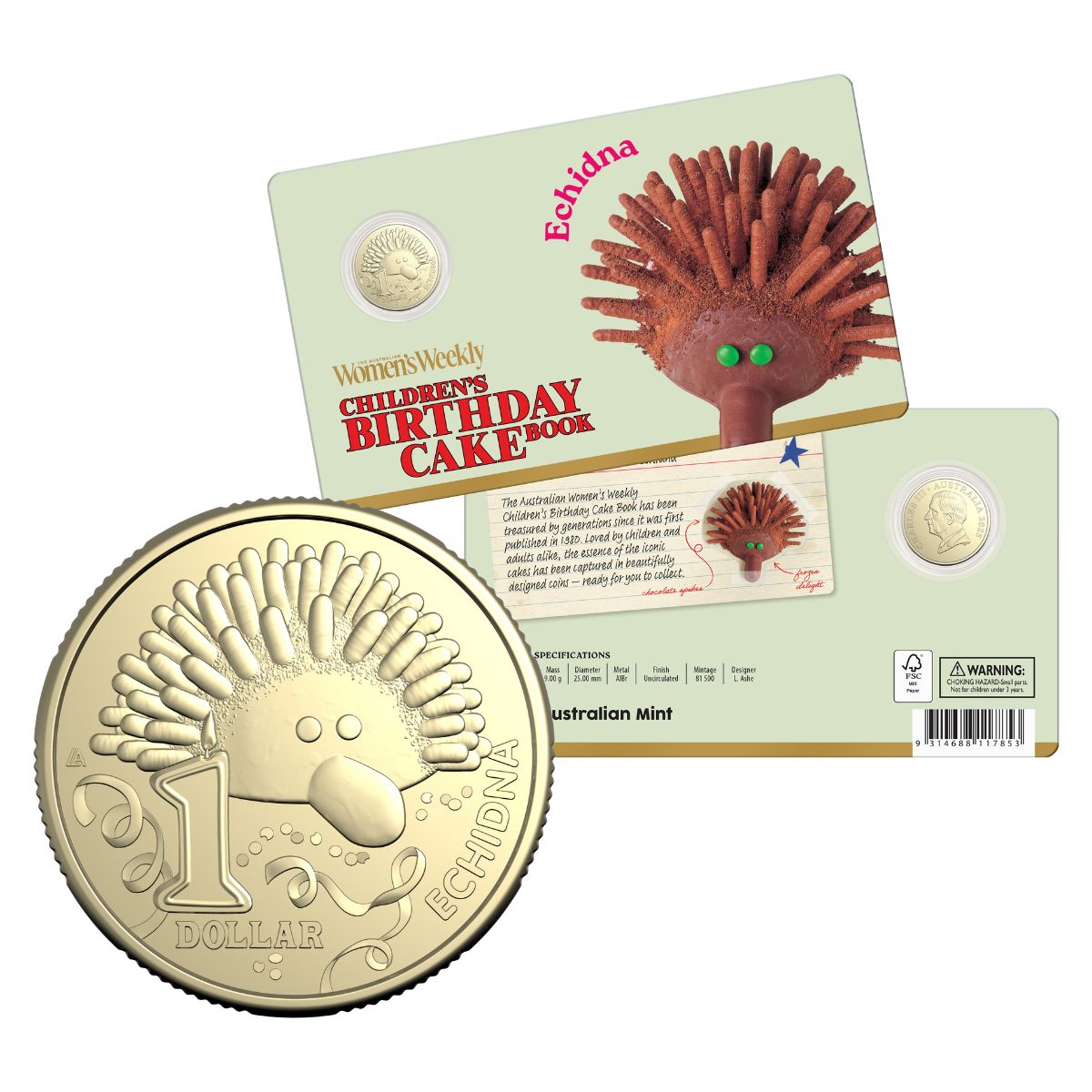 Australia Echidna Birthday Cake 2025 $1 Aluminium-Bronze Uncirculated ...