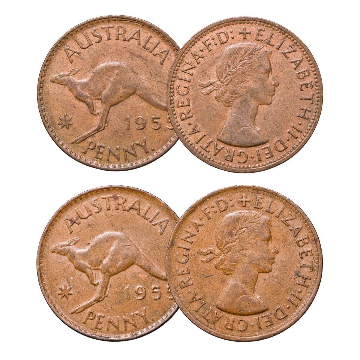 1955Y Perth Penny with Perth Obverse & Standard Type Pair Average Circ ...