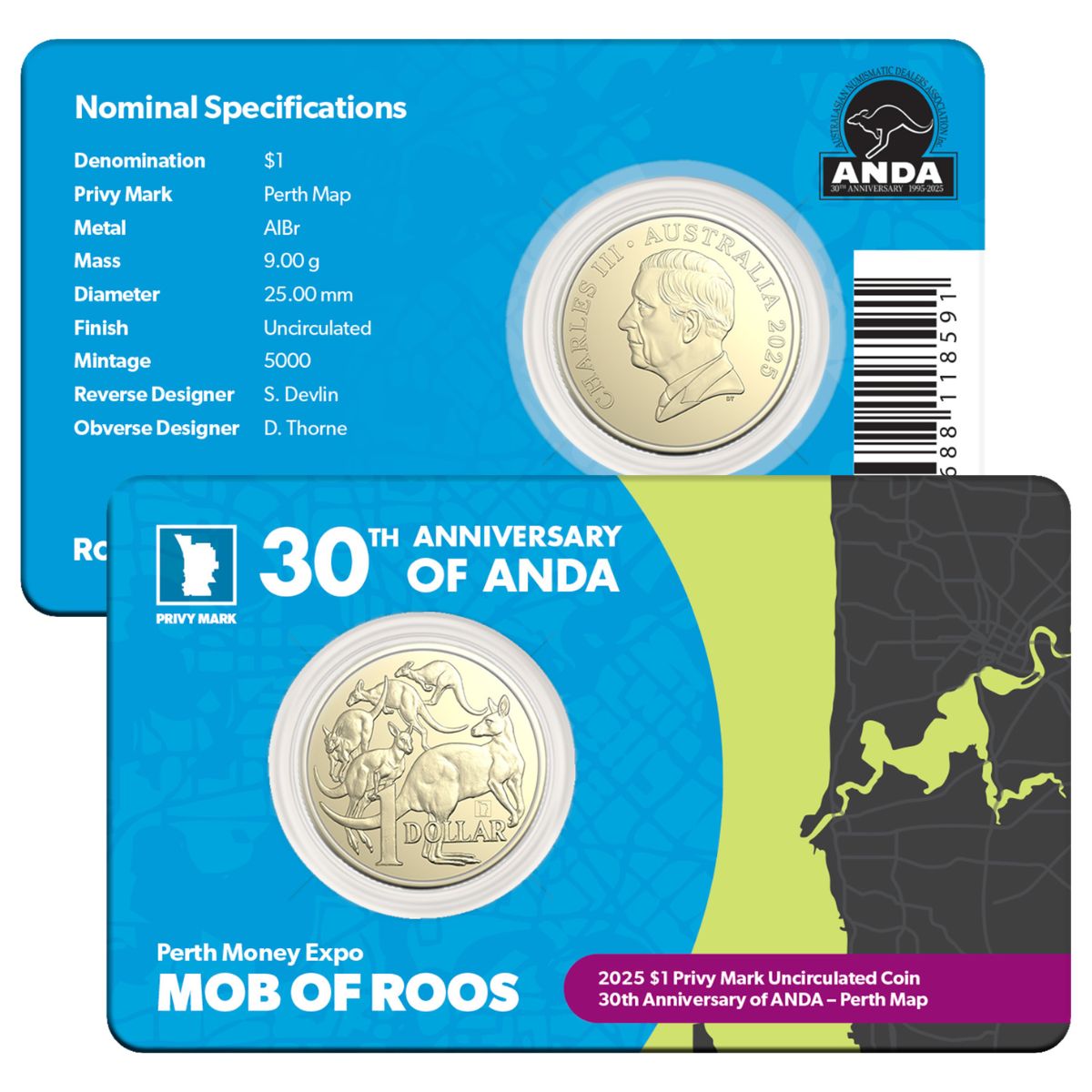 Australia ANDA Perth Money Expo 2025 $1 ANDA 30th Anniversary Map of P ...