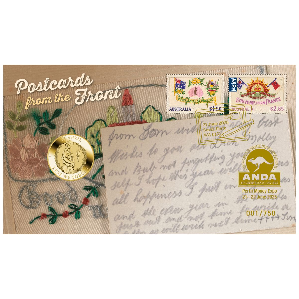Australia ANDA Perth Money Expo 2025 $1 Postcards from the Front Stamp ...