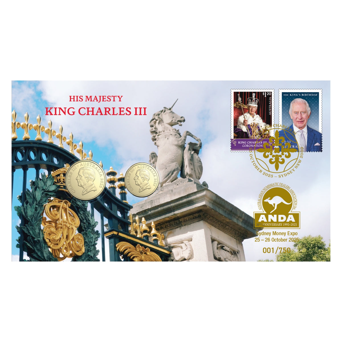 Australia ANDA Sydney Money Expo 2025 $1 & $2 King Charles III Stamp ...