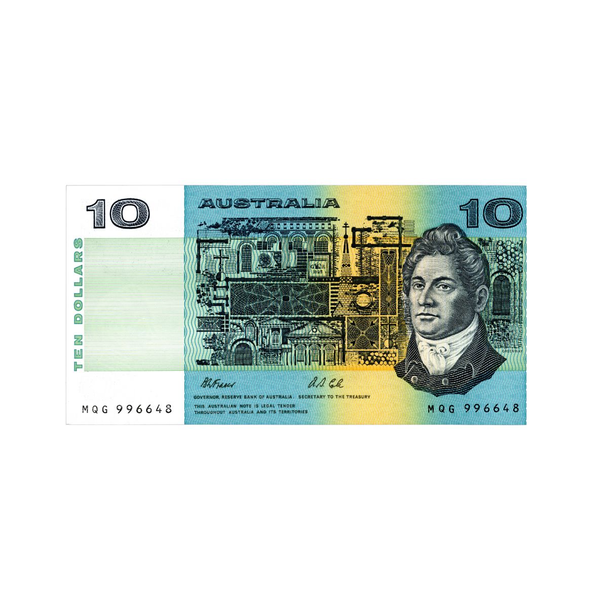 1991 $10 R313a Fraser/Cole with Plate Identification Letter (PIL) Unci ...