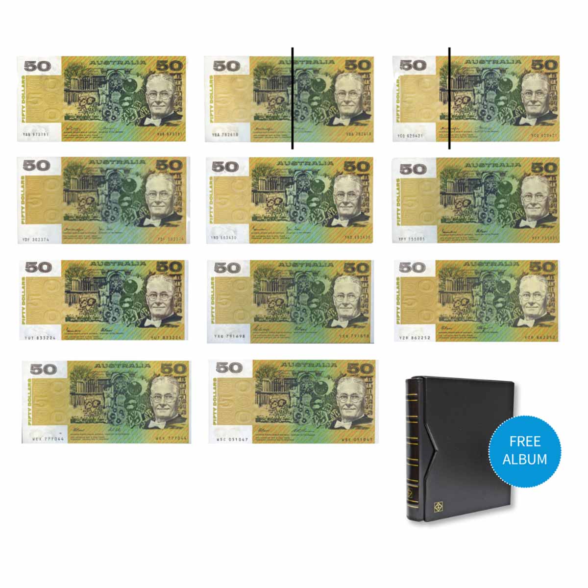 Australia $50 Banknote 1973-93 Paper Uncirculated 11-Note Collection ...