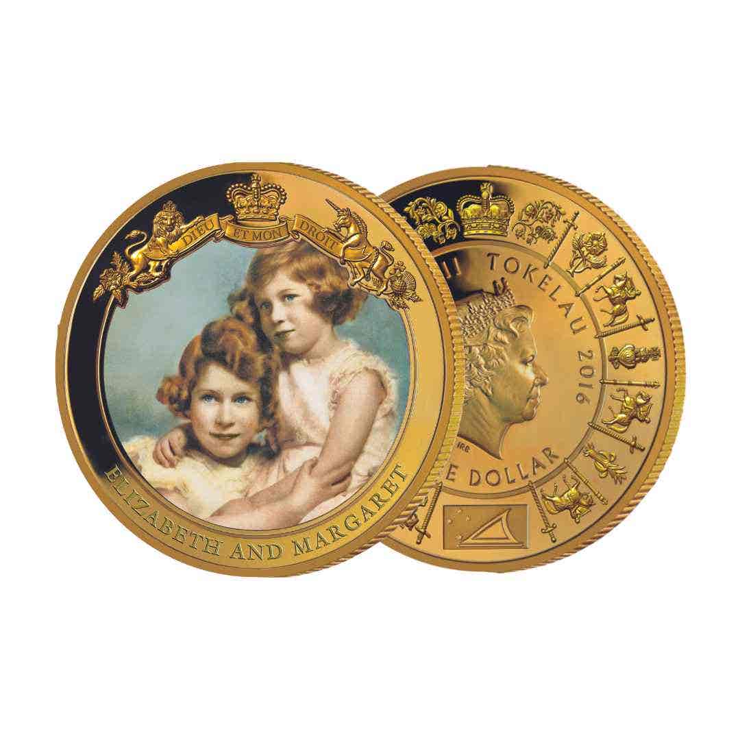 Queen Elizabeth II 2016 $1 Elizabeth & Margaret Gold-plated Proof Coin ...