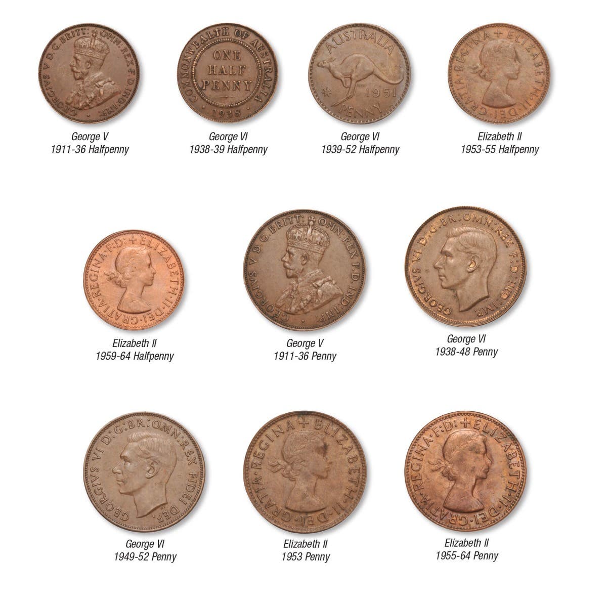 1911-64 Halfpenny & Penny Type Collection Extremely Fine-Uncirculated ...