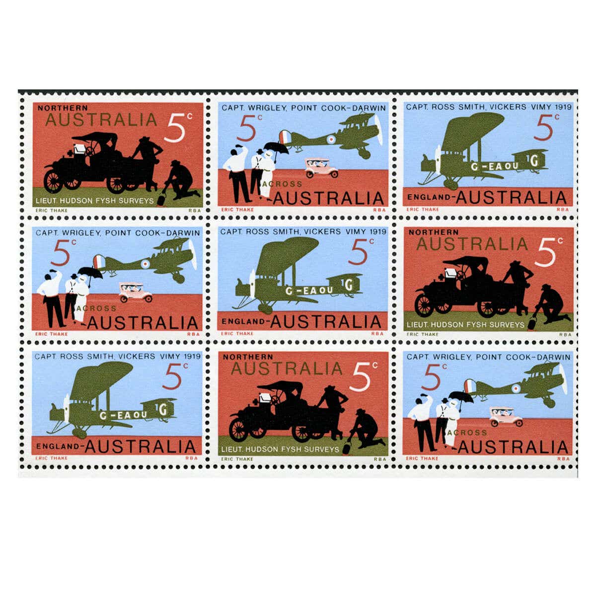 First England-Australia Flight 1969 5c 50th Anniversary Block of 9 MUH ...