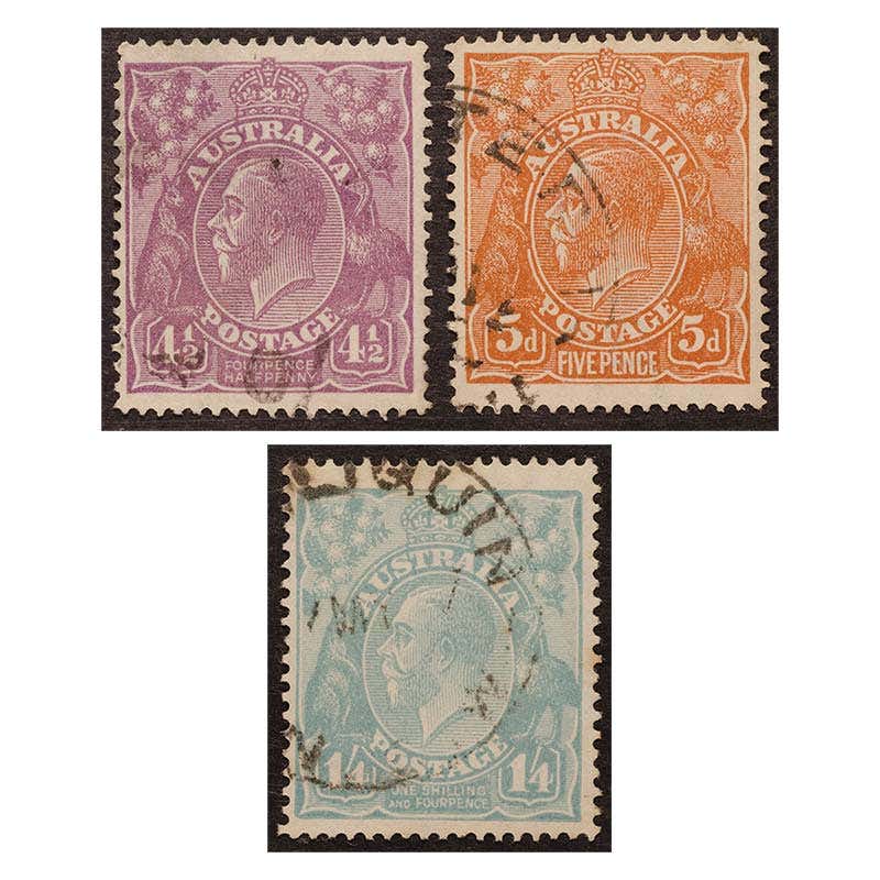 1915-1924 4½d Violet, 5d Brown, 1/4 Blue 3-Stamp Set Fine Used ...
